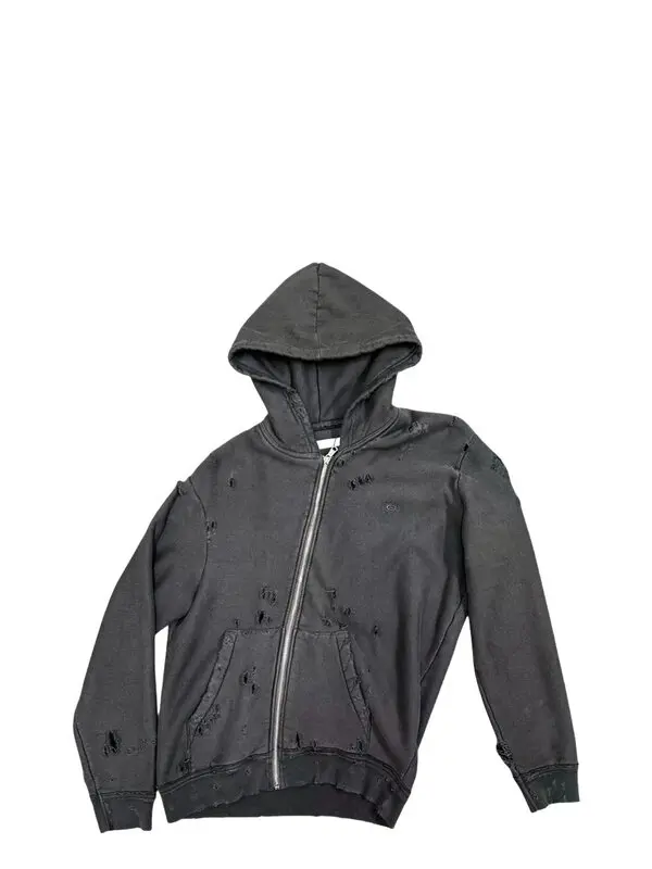Commission Distressed Zip-up Hoodie - Grey