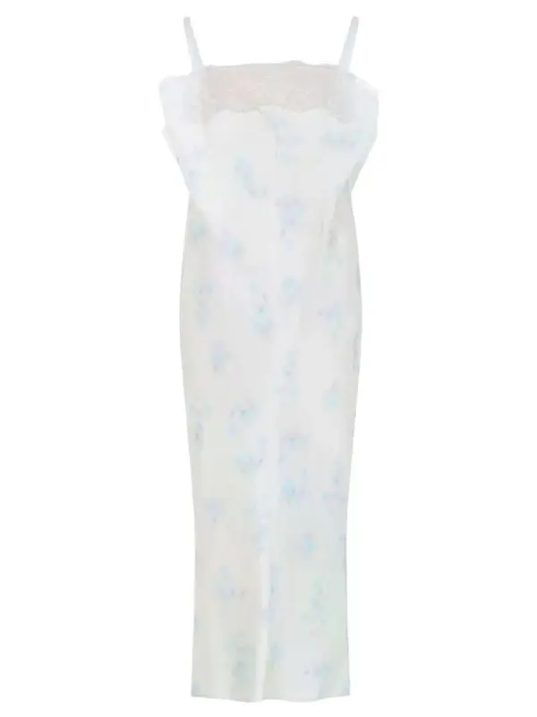 Carven Floral-print Lace-trim Midi Dress - Neutrals