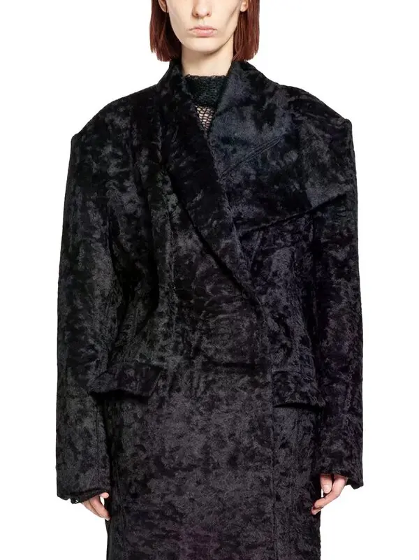 YEHUAFAN Double-breasted Coat With Asymmetric Lapels - Black