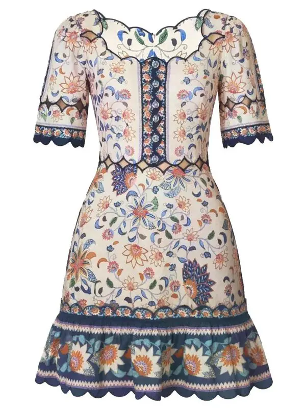 Farm Rio Floral-print Mini Dress - Neutrals