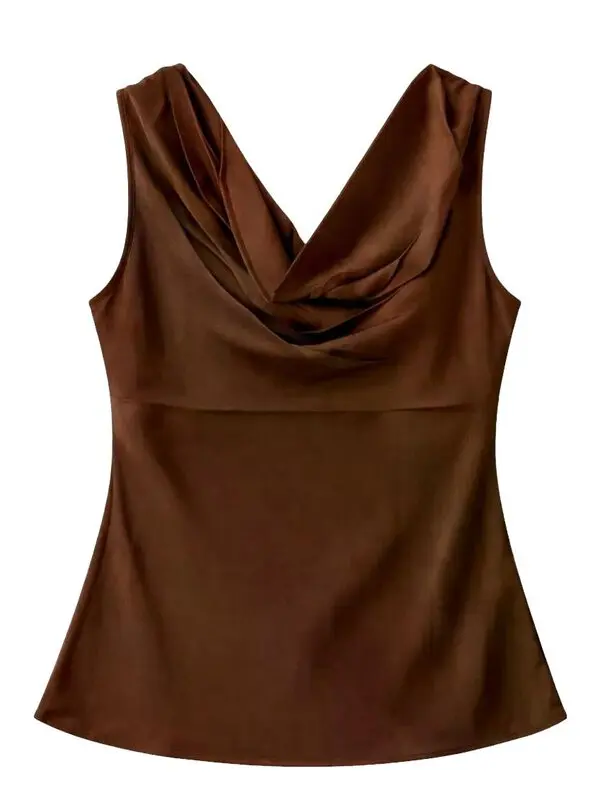 NOUVELLE SILK95FIVE Paris Cowl-neck Top - Brown