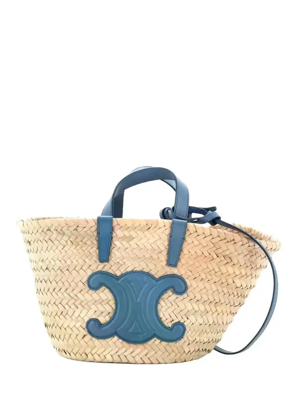 Celine Classic Panier Basket Raffia And Leather Teen Tote Bag - Blue