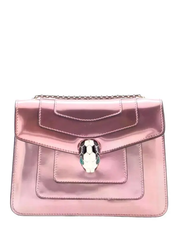 BVLGARI Serpenti Forever Square Metallic Leather Small Shoulder Bag - Pink
