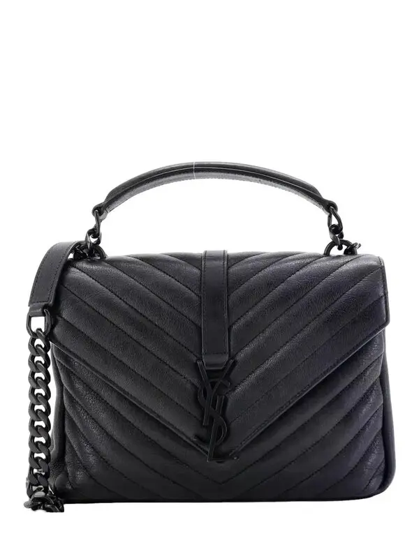 Saint Laurent Classic Monogram College Bag Matelasse Chevron Leather Medium - Black
