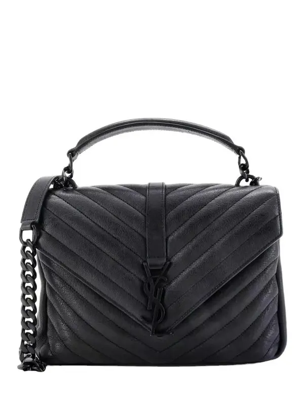 Saint Laurent Classic Monogram College Bag Matelasse Chevron Leather Medium - Black