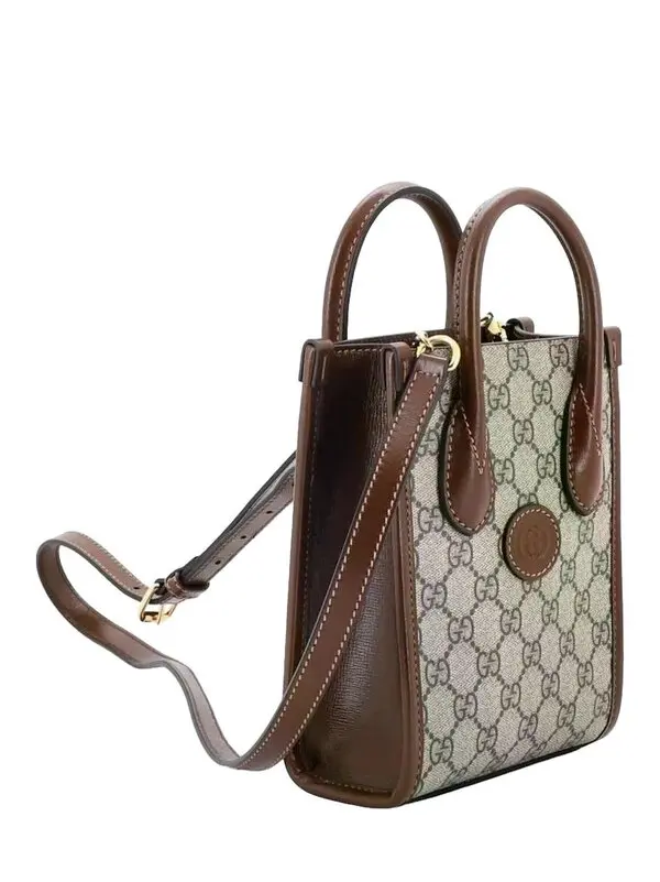 Gucci Interlocking G Patch Tote Gg Coated Canvas Mini Satchel - Brown