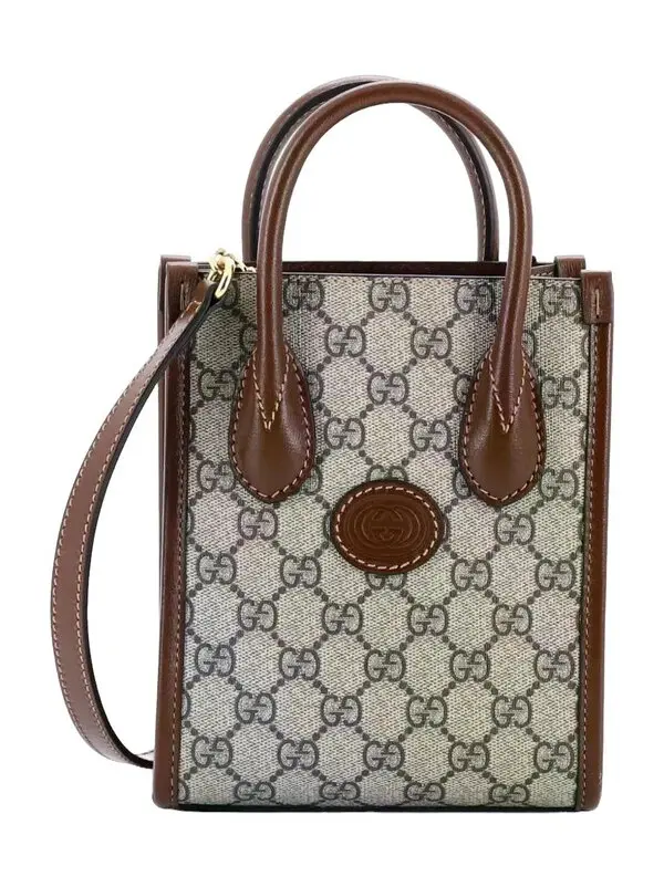 Gucci Interlocking G Patch Tote Gg Coated Canvas Mini Satchel - Brown