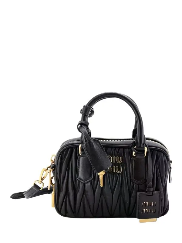 Miu Miu Arcadie Top Handle Bag Matelasse Leather Small Satchel - Black