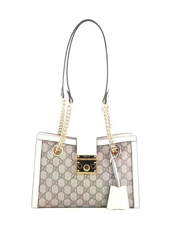 Gucci Padlock Chain Gg Coated Canvas Tote - Brown
