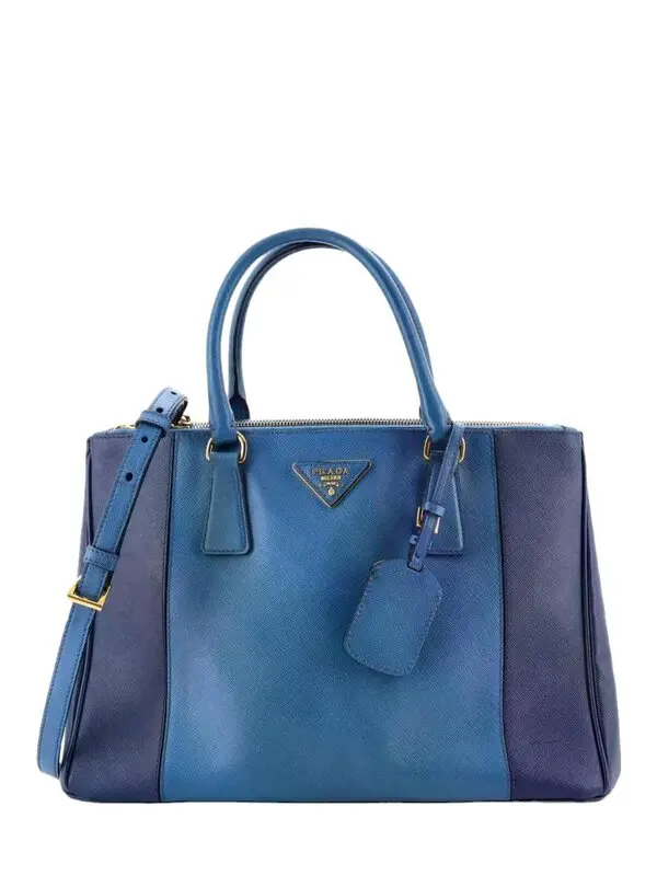 Prada Bicolor Double Zip Saffiano Leather Medium Tote Bag - Blue