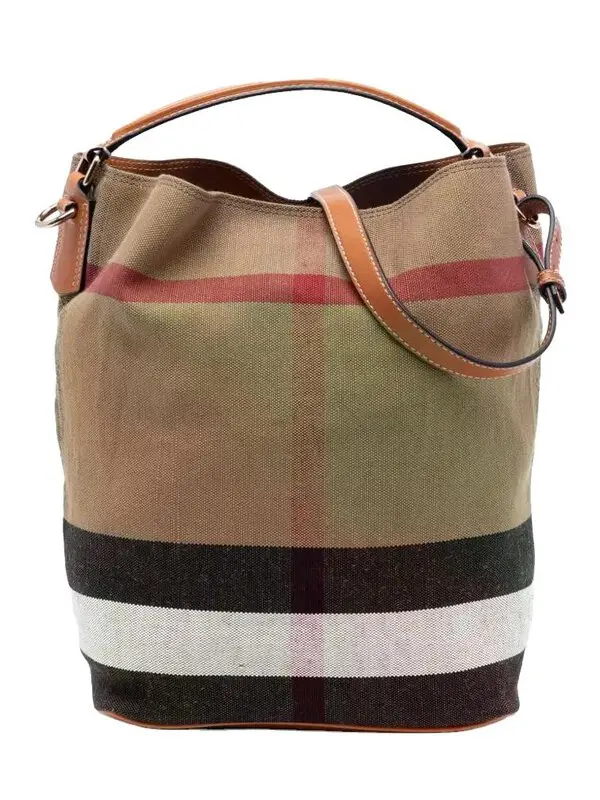 Burberry Medium Mega Check Ashby Bucket Bag - Brown