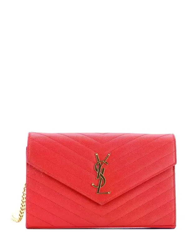 Saint Laurent Monogram Wallet On Chain Matelasse Chevron Leather Crossbody - Red