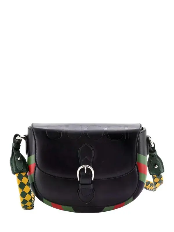 Gucci Charisma Flap Embossed Leather Shoulder Bag - Black