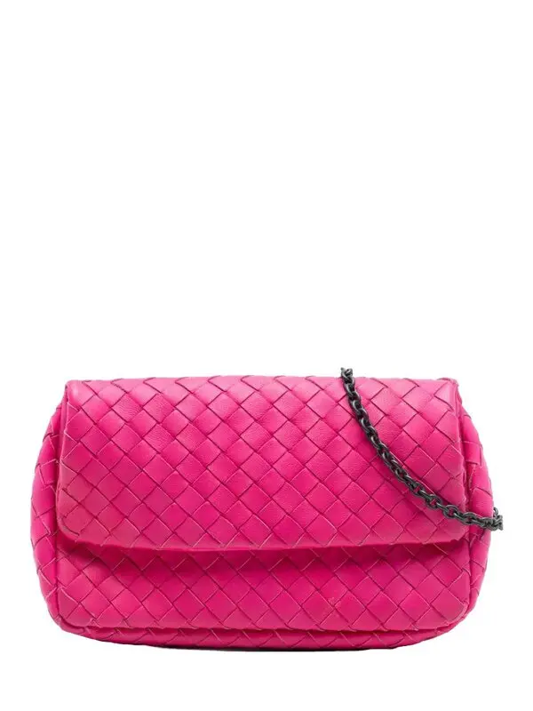 Bottega Veneta Mini Nappa Intrecciato Expandable Chain Flap Crossbody Bag - Pink