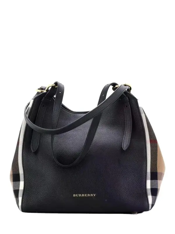 Burberry Canterbury Leather And House Check Canvas Small Tote Bag - Black