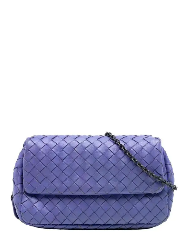 Bottega Veneta Mini Nappa Intrecciato Expandable Chain Flap Crossbody Bag - Purple