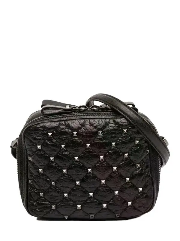 Valentino Garavani Quilted Crinkled Leather Rockstud Camera Bag - Black