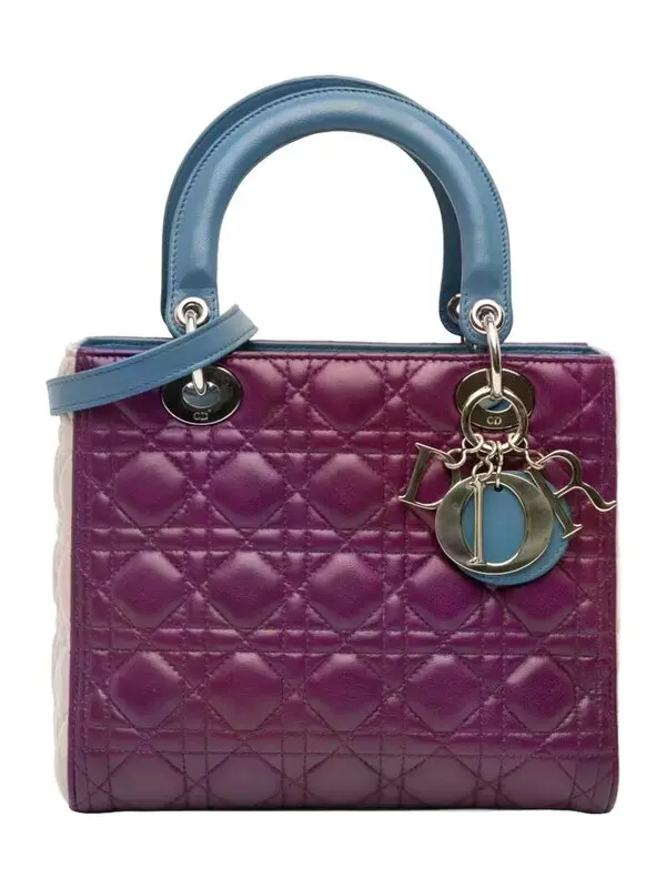 Dior 2014 Medium Tricolor Cannage Lady Satchel - Purple