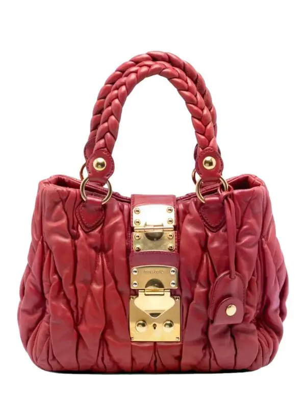 Miu Miu 2010 Matelasse Lux Lambskin Bauletto Aperto Satchel - Red