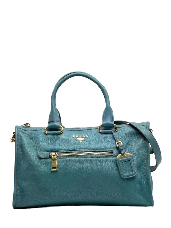 Prada Vitello Daino Zip Top Satchel - Blue