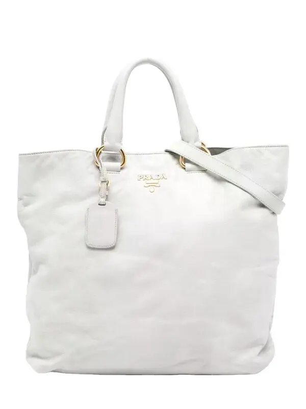 Prada 2000-2025 Soft Calf Convertible Tote Satchel - White