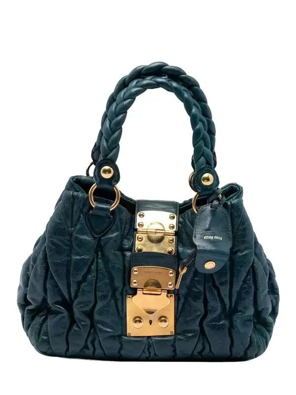 Miu Miu 2010 Matelasse Lux Lambskin Bauletto Aperto Satchel - Blue