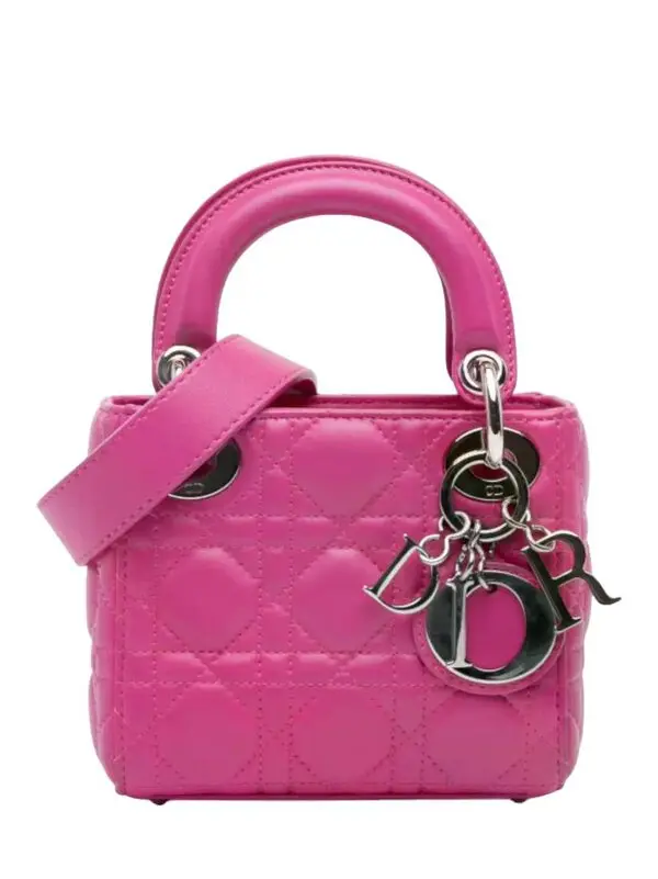 Dior 2015 Mini Lambskin Cannage Lady Satchel - Pink