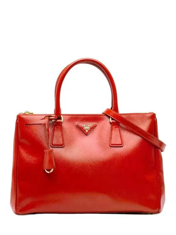 Prada Saffiano Vernice Galleria Double Zip Satchel - Red
