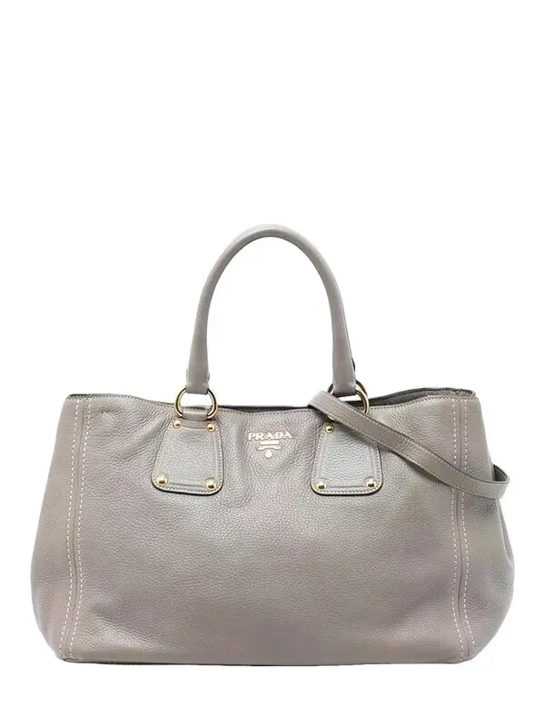 Prada Vitello Daino Open Convertible Tote Satchel - Grey