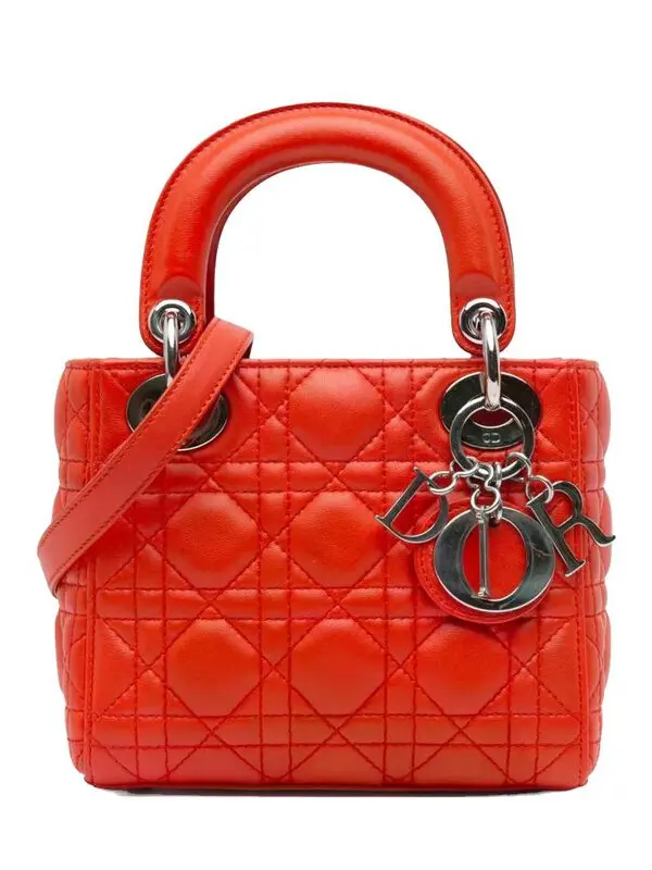 Dior 2013 Mini Lambskin Cannage Lady Satchel - Red