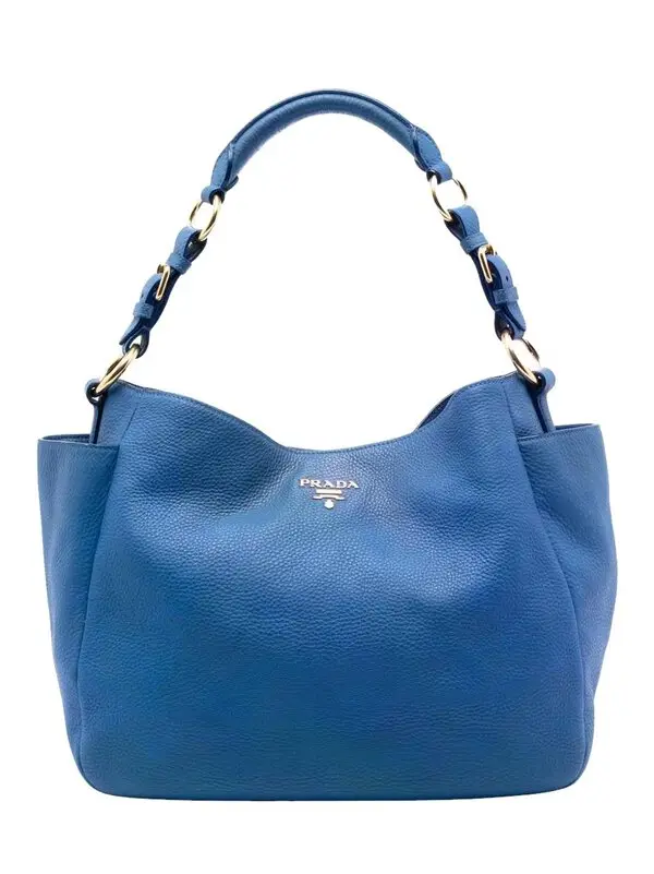 Prada 2010-2026 Vitello Daino Side Pocket Shoulder Bag - Blue