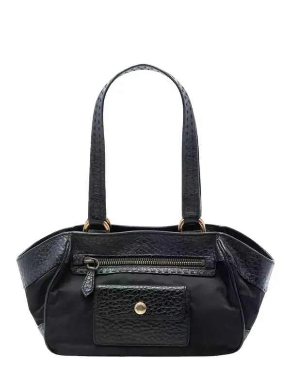 Prada Leather-trimmed Tessuto Front Flap Pocket Shoulder Bag - Black