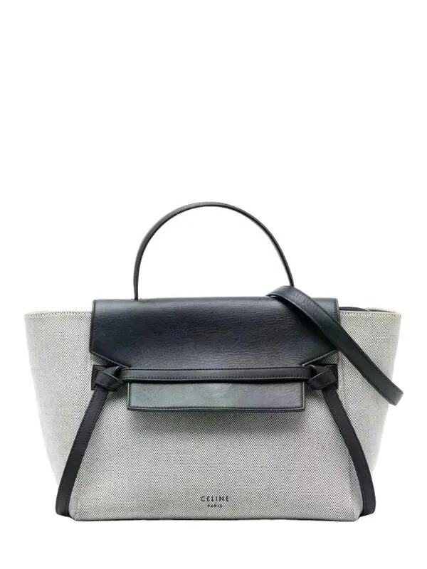 Celine 2016 Mini Canvas And Leather Belt Bag Satchel - Black
