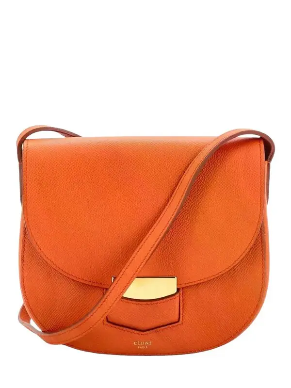 Celine Trotteur Grainy Leather Small Crossbody Bag - Orange