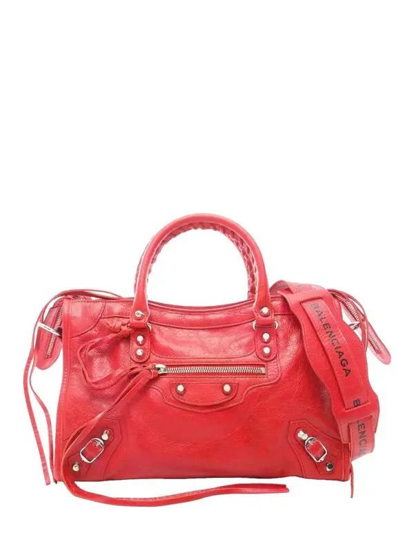 Balenciaga 2010-2026 Small Lambskin Motocross Classic City Satchel - Red