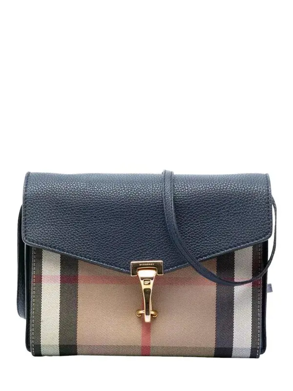 Burberry Small Leather And House Check Canvas Derby Macken Crossbody Bag - Blue