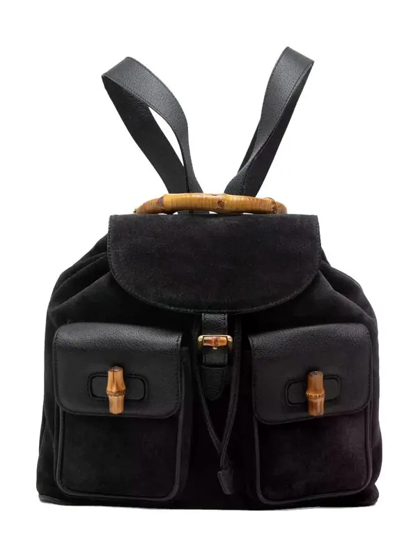 Gucci 20th Century Suede Bamboo Backpack - Black
