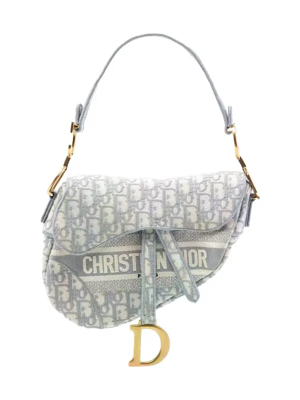 Dior Oblique Embroidered Canvas Saddle Bag - Grey
