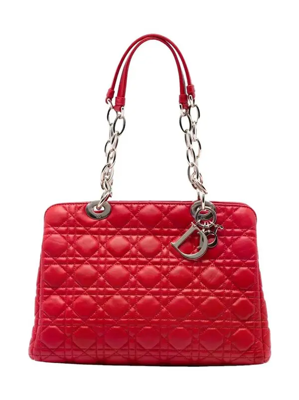 Dior 2014 Medium Lambskin Cannage Lady Soft Shopping Tote Bag - Red