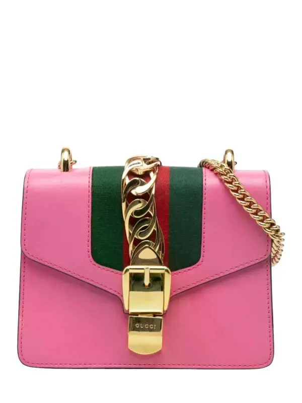 Gucci 2016-2026 Mini Calfskin Web Sylvie Crossbody Bag - Pink