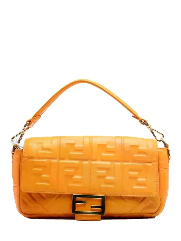 Fendi 2010-2025 Zucca Embossed Leather Baguette Satchel - Orange