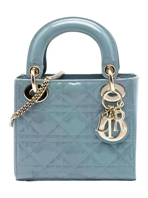 Dior 2022 Mini Patent Cannage Lady Satchel - Blue