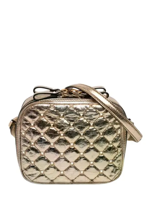 Valentino Garavani Metallic Wrinkled Lambskin Rockstud Spike Camera Bag - Gold