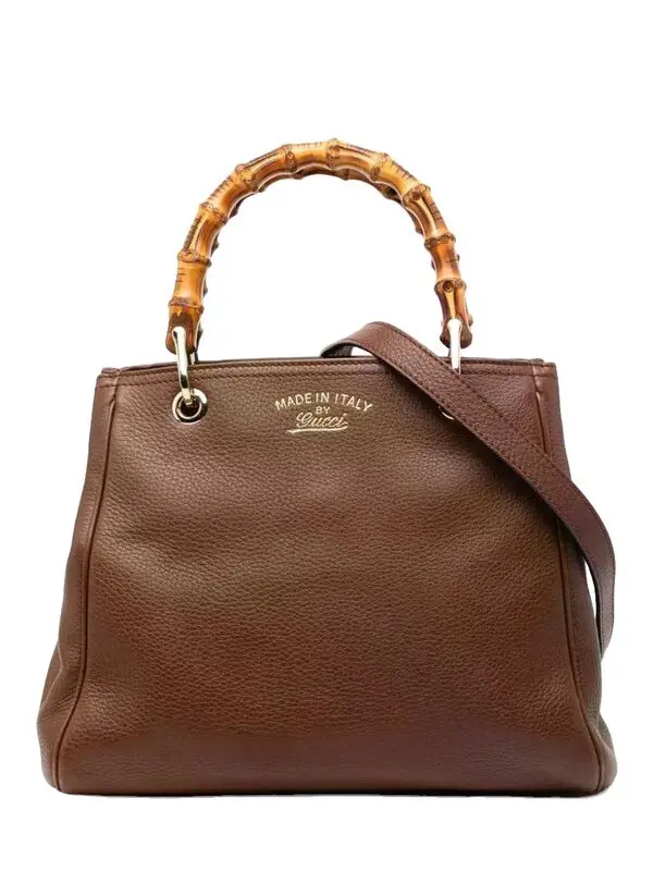 Gucci Calfskin Bamboo Shopper Satchel - Brown