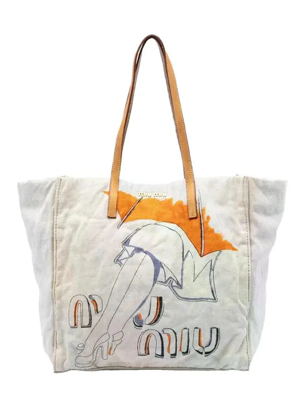 Miu Miu Printed Canvas Tote Bag - White