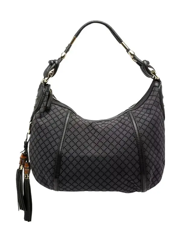 Gucci 2016-2026 Medium Diamante Canvas Techno Horsebit Hobo Bag - Grey