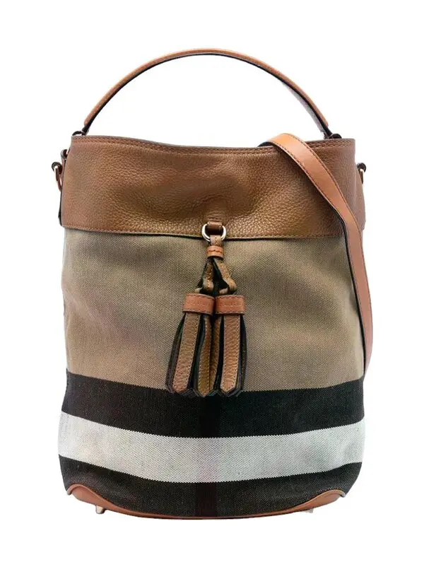 Burberry Mega Check Ashby Tassel Bucket Satchel - Brown