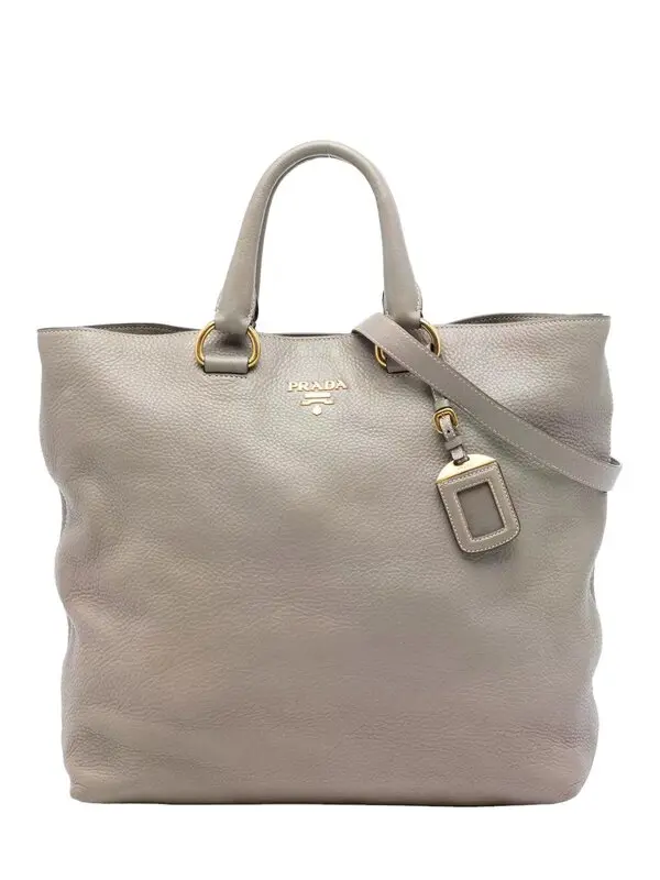 Prada Vitello Daino Open Convertible Tote Satchel - Grey