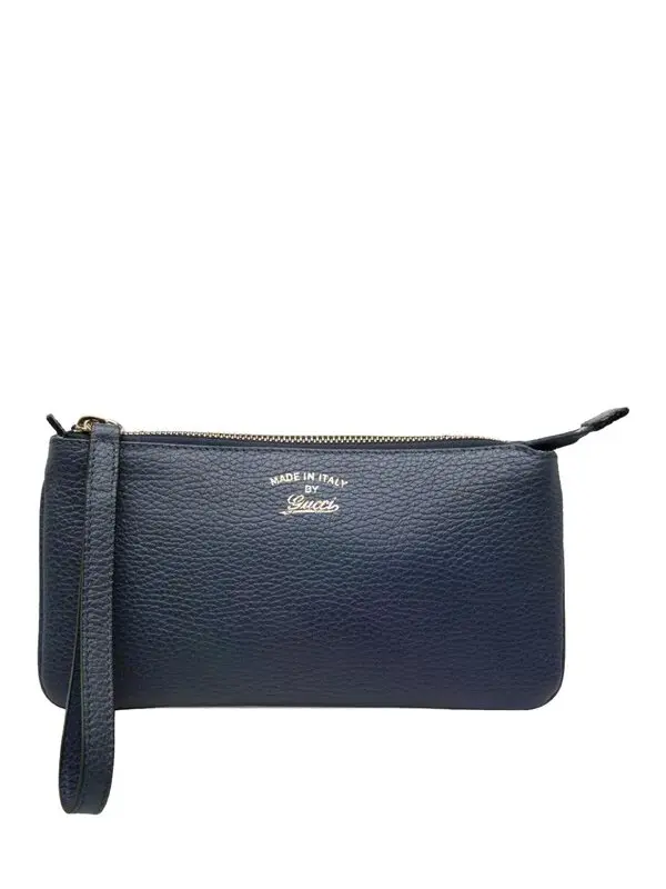 Gucci Pebbled Leather Swing Wristlet Pouch - Blue