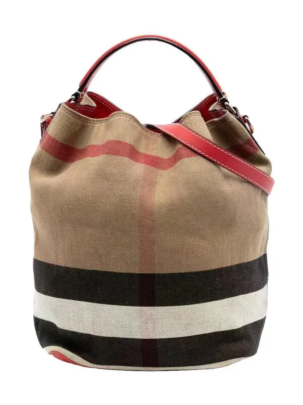 Burberry Mega Check Ashby Bucket Bag - Brown